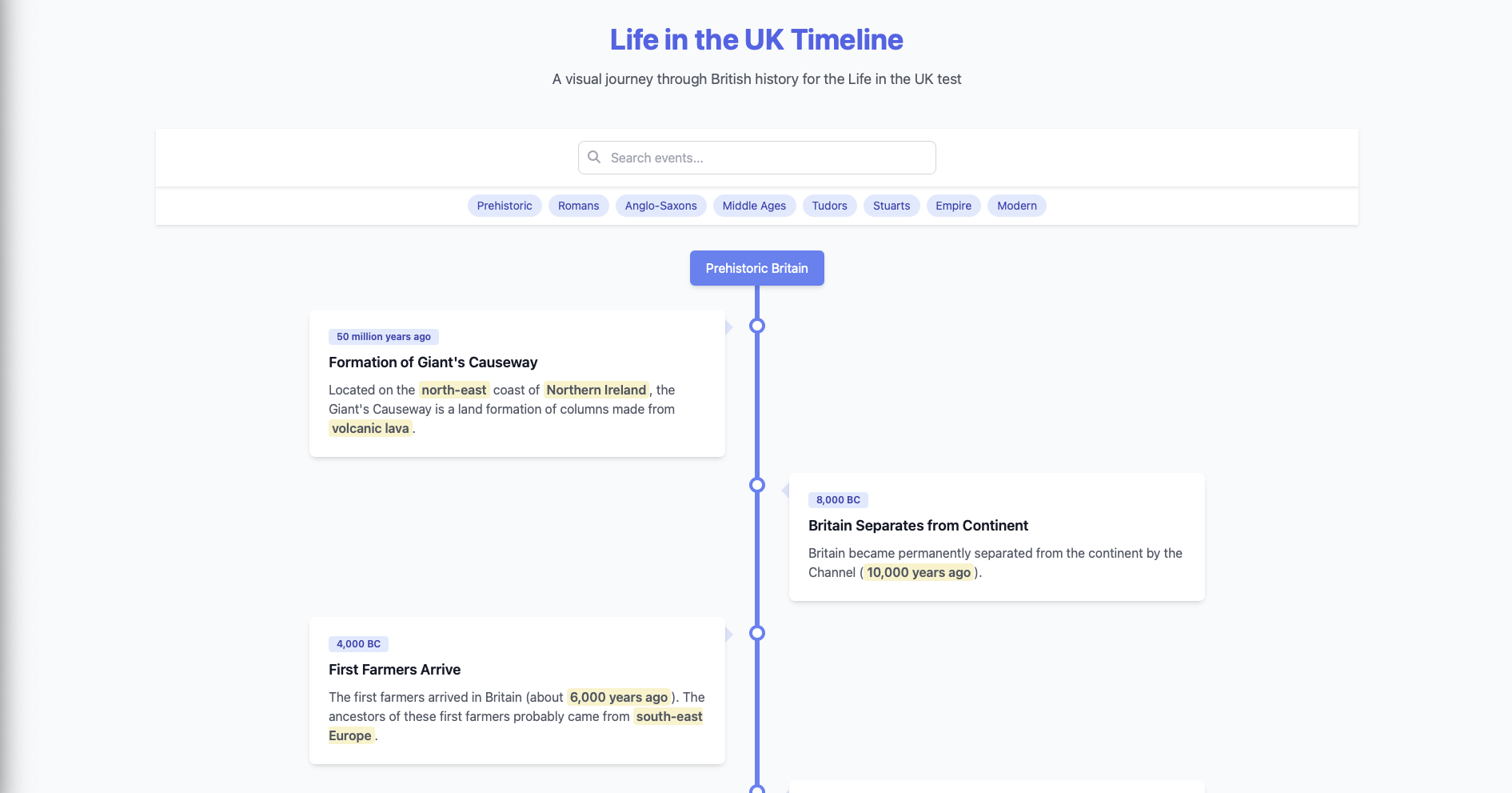 Life in the UK Timeline - Interactive British History for Test Preparation